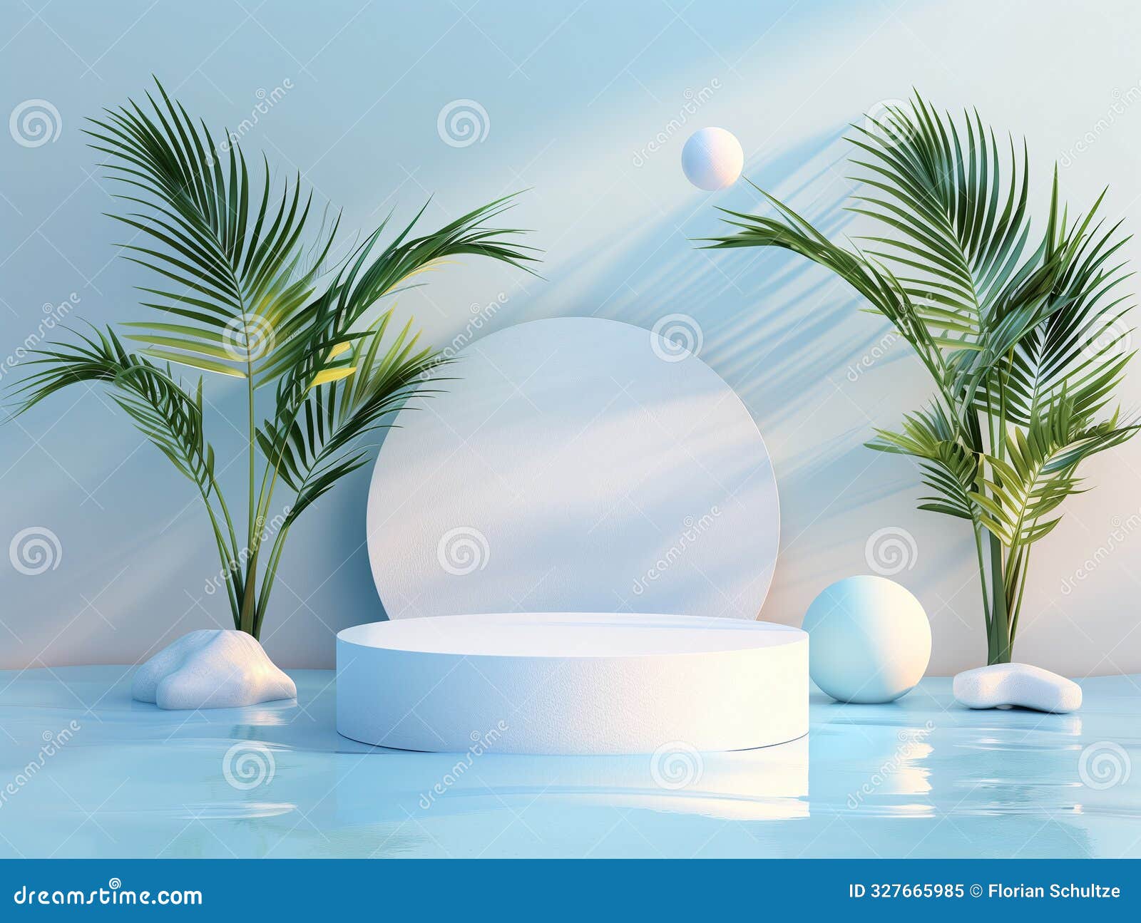 3D Render Minimal Summer Background with Empty Podium Stock ...