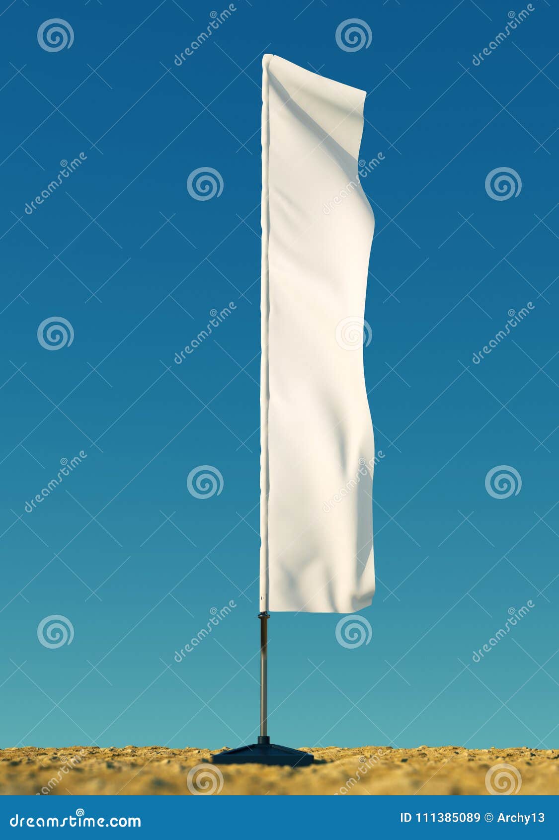 3d Rendered Mockup Blank Template Of White Empty Beach Flags Against A ...