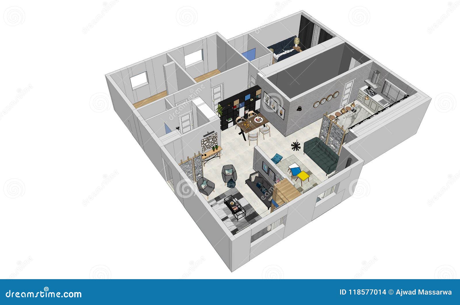 3d Render Modern Apartment Top View Stock Illustration - Illustration ...