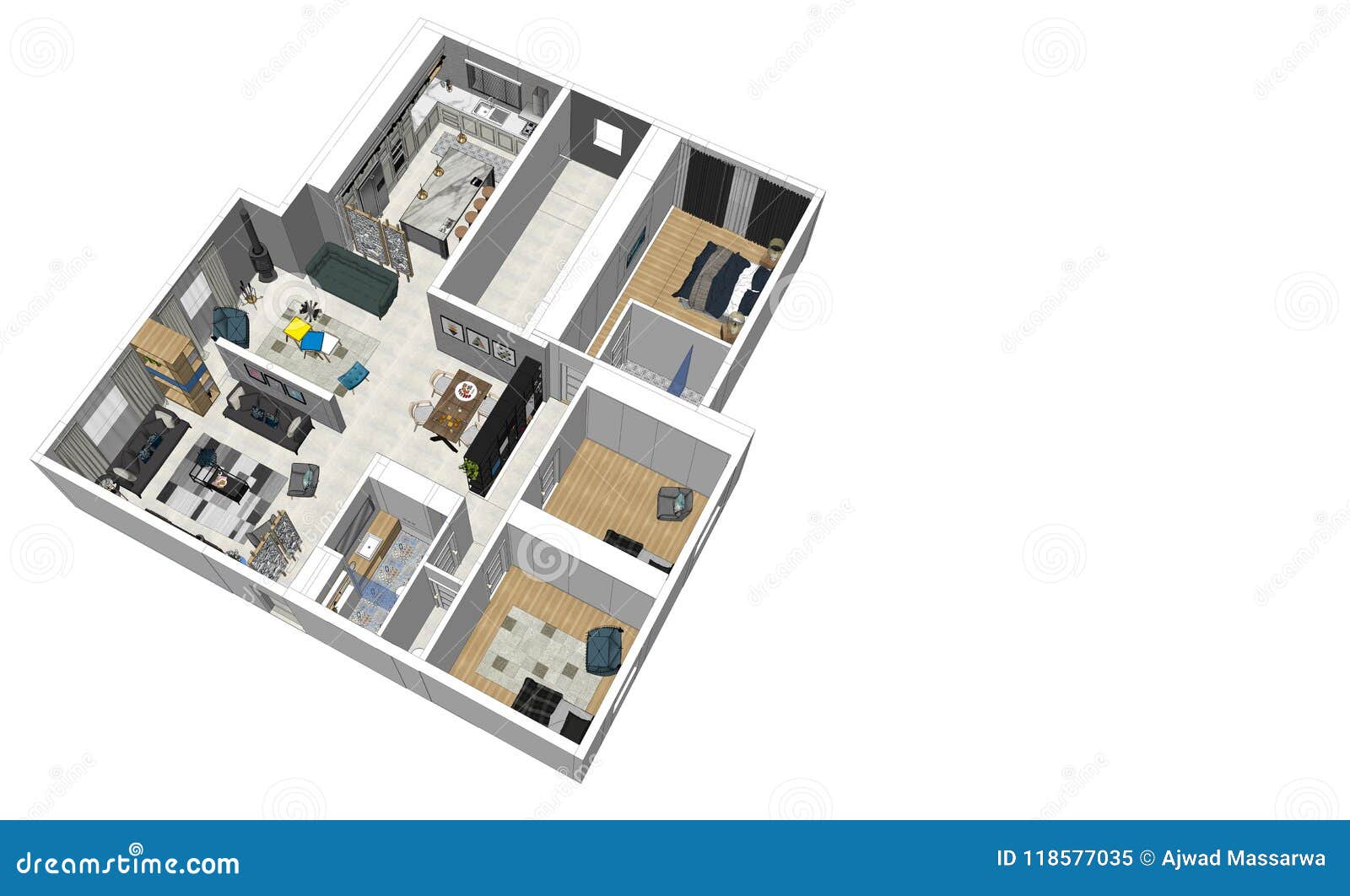3d Render Modern Apartment Top View Stock Illustration - Illustration ...