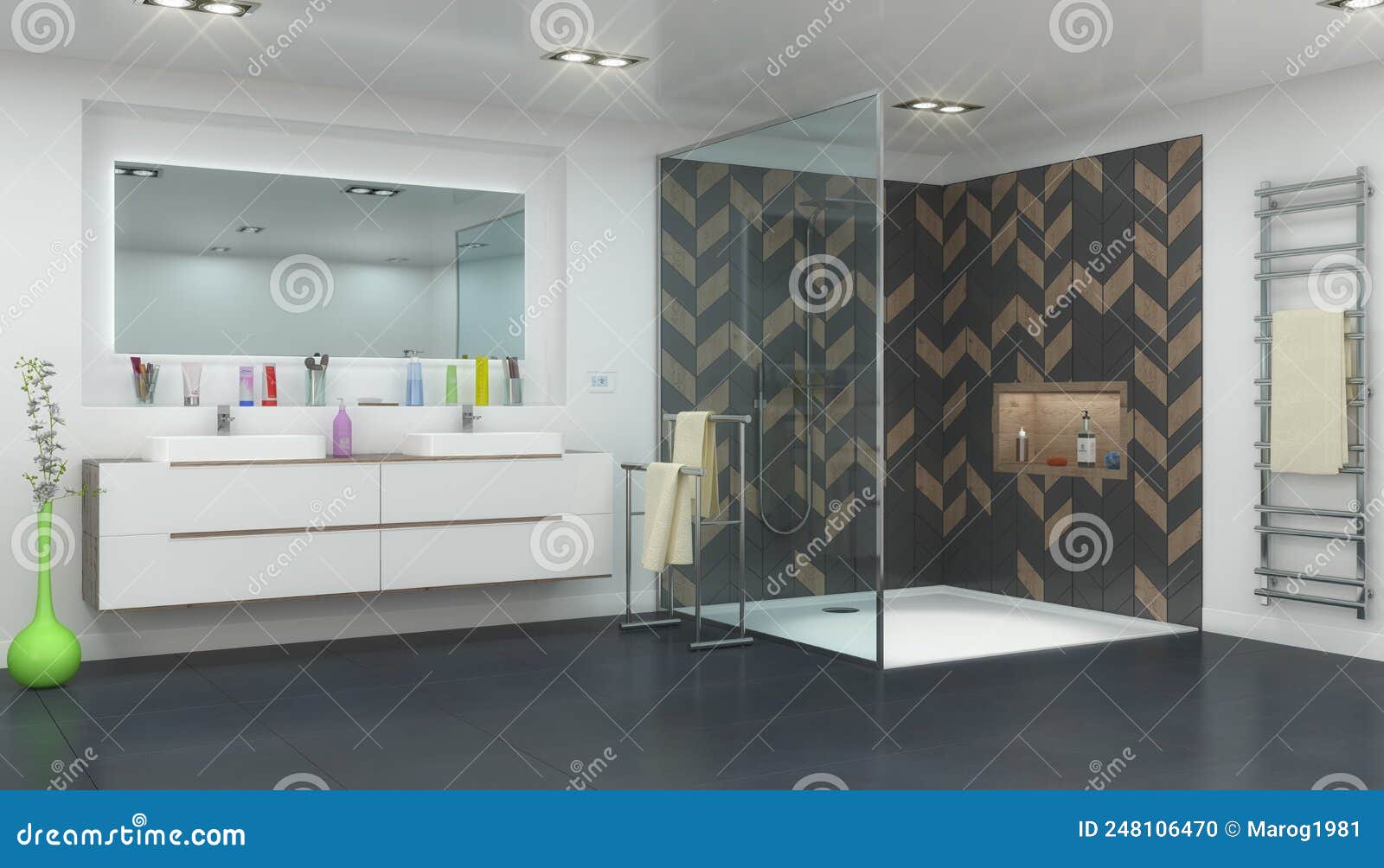 3d Render of a Modern Bathroom with a Large Shower Stall Stock ...