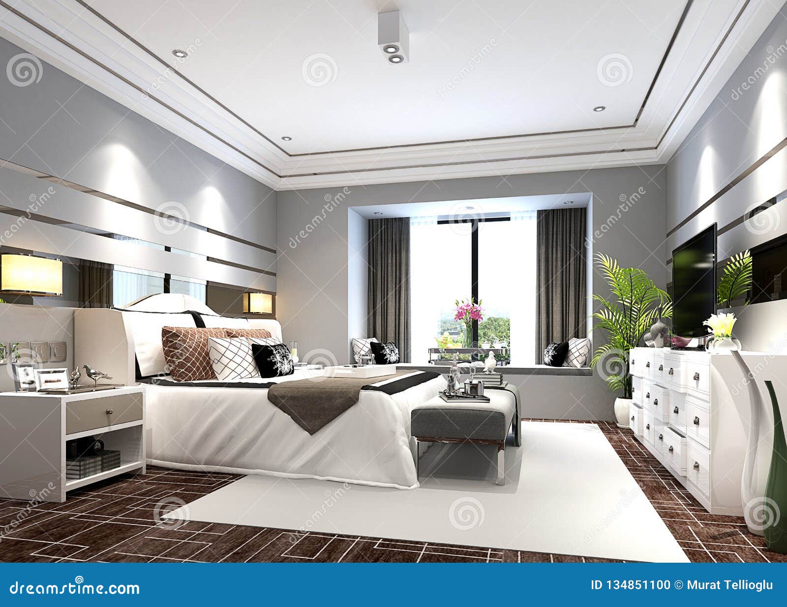 3d Render of Modern Bedroom Stock Photo - Image of hotel, clean: 134851100