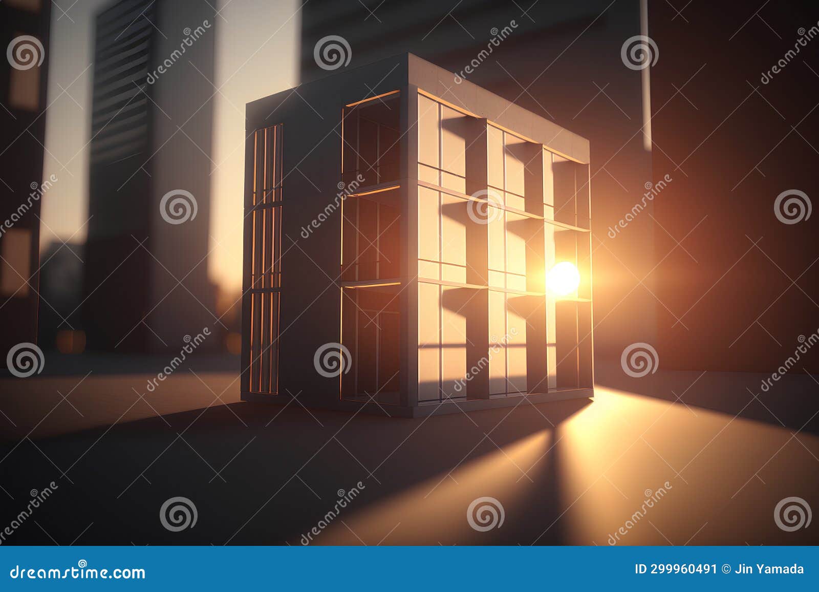 3d Render of a Modern Building in the City at Sunset. Stock ...