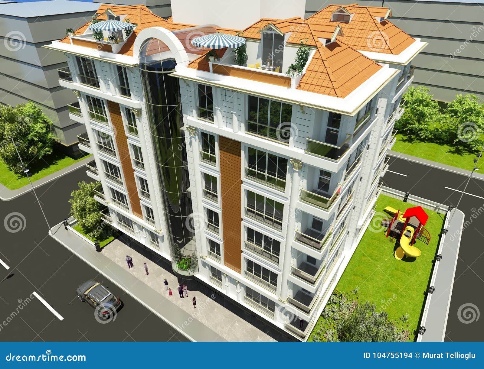 3d Render of Modern Building Exterior View Stock Illustration ...