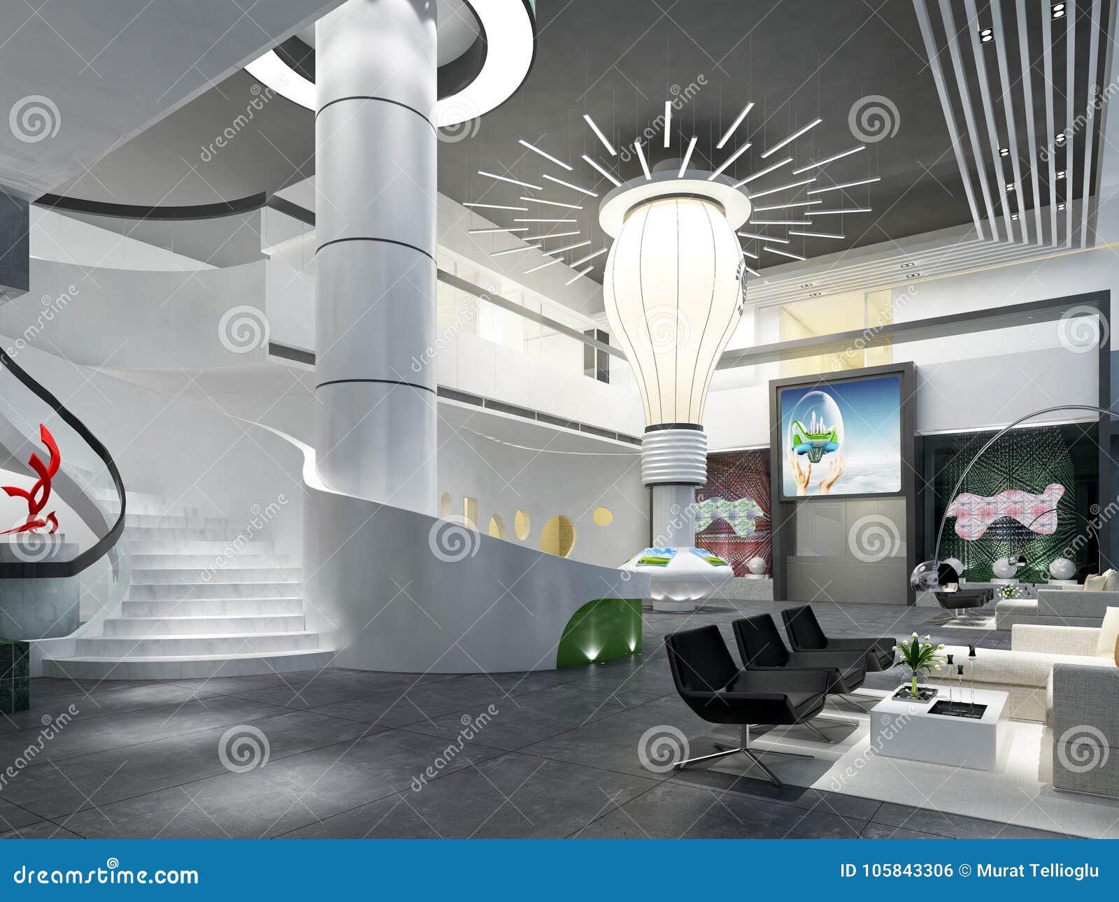 3d Render of Modern Building Interior Stock Illustration - Illustration ...