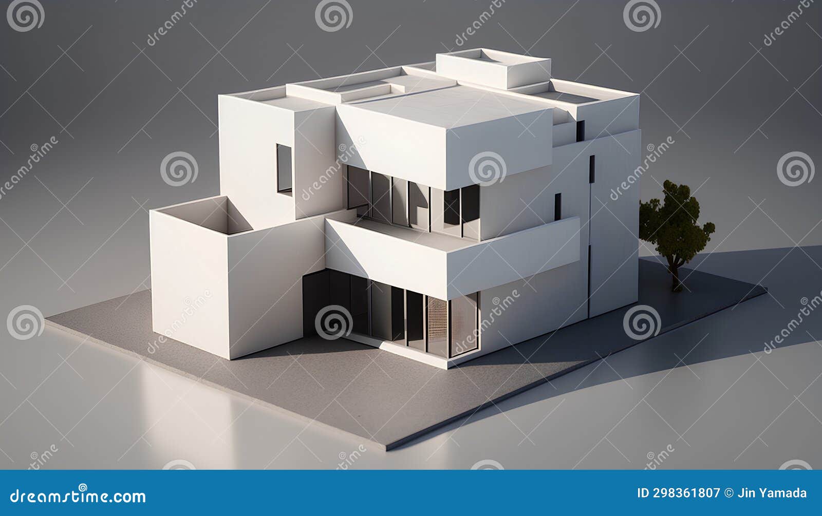 3D Render of a Modern Building with a Tree in the Foreground Stock ...