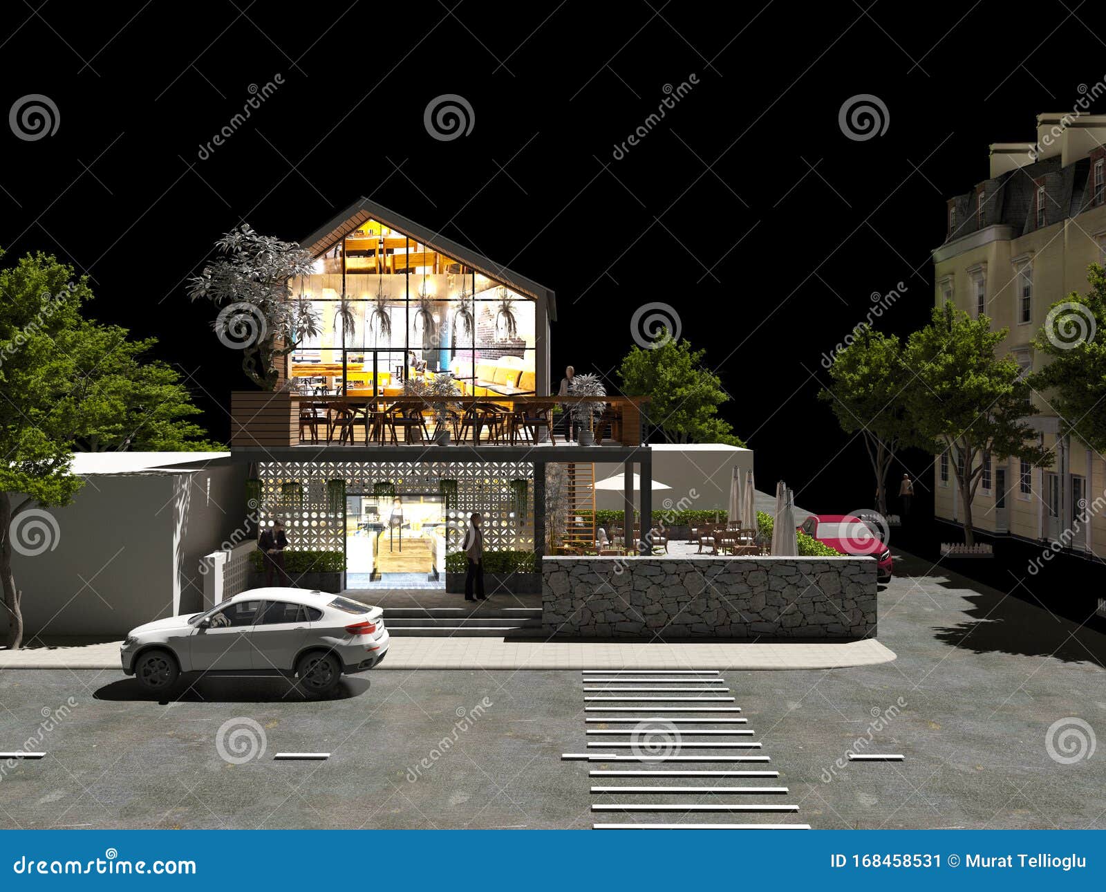 3d render cafe restaurant stock illustration. Illustration of design ...