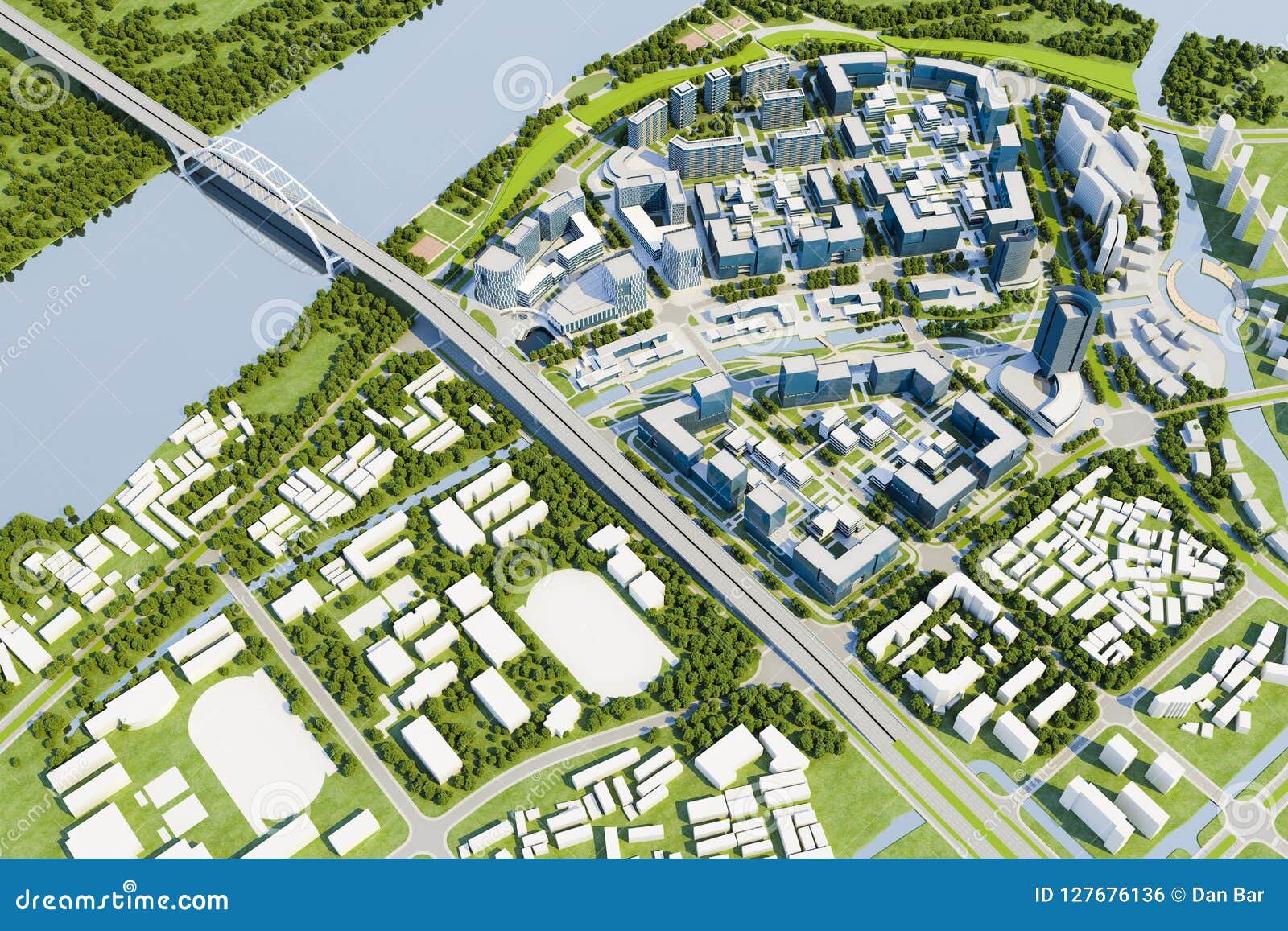 3d render of modern city stock illustration. Illustration of center ...