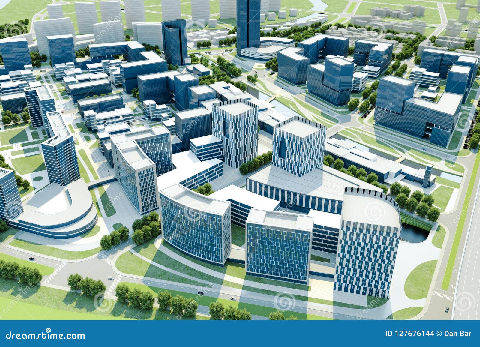 3d render of modern city stock illustration. Illustration of aerial ...