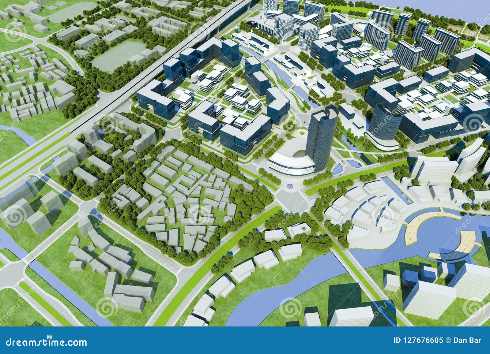 3d render of modern city stock illustration. Illustration of cityscape ...