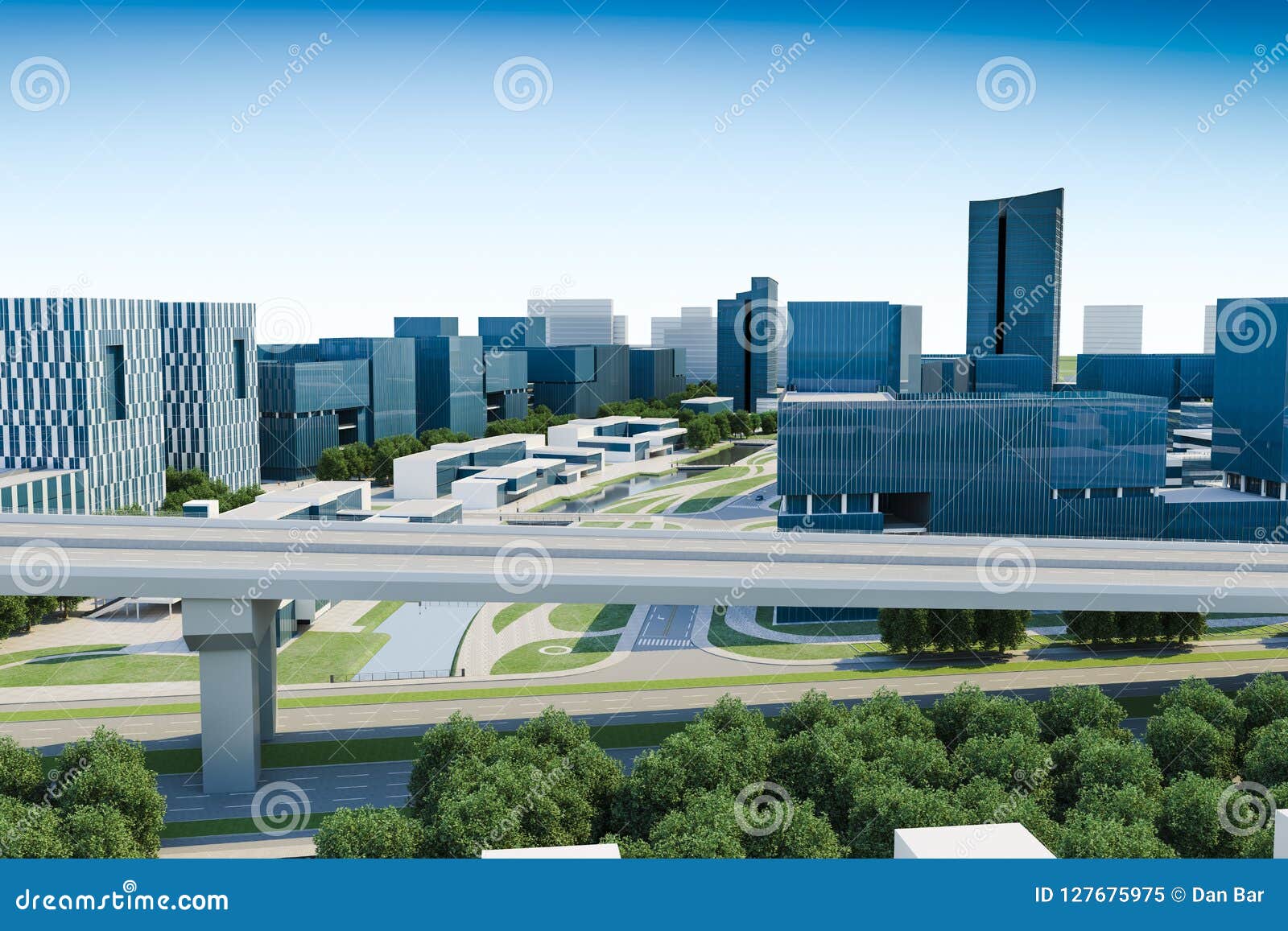 3d render of modern city stock illustration. Illustration of landscape ...