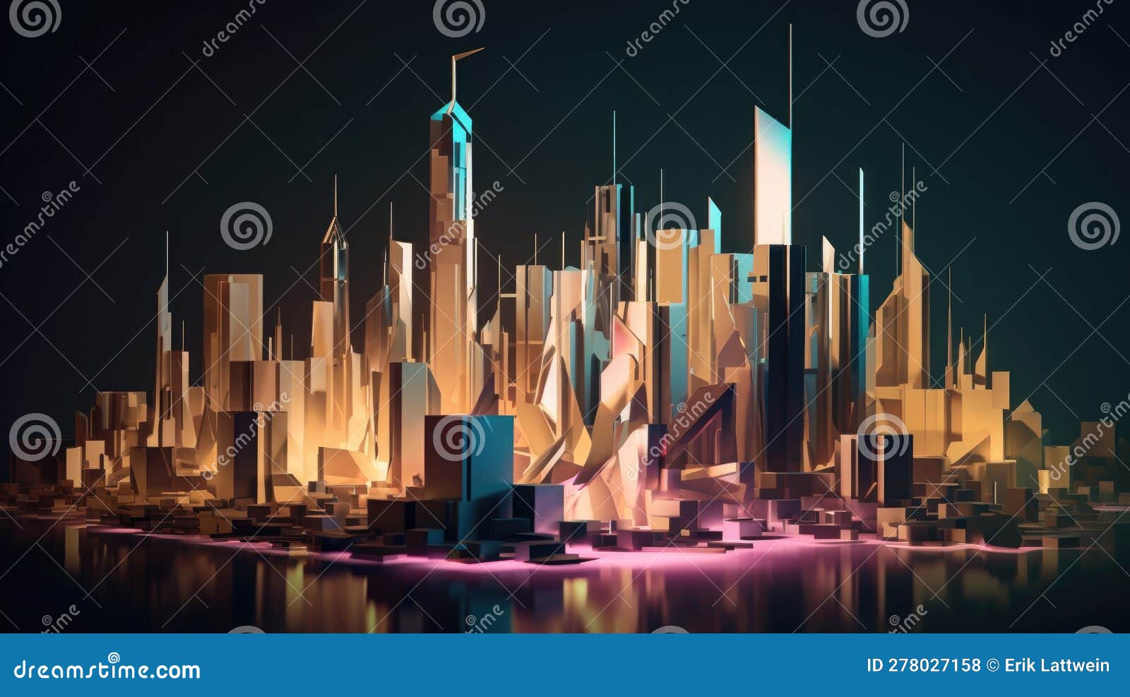 3d Render of Modern City in Neon Light, Abstract Urban Background ...