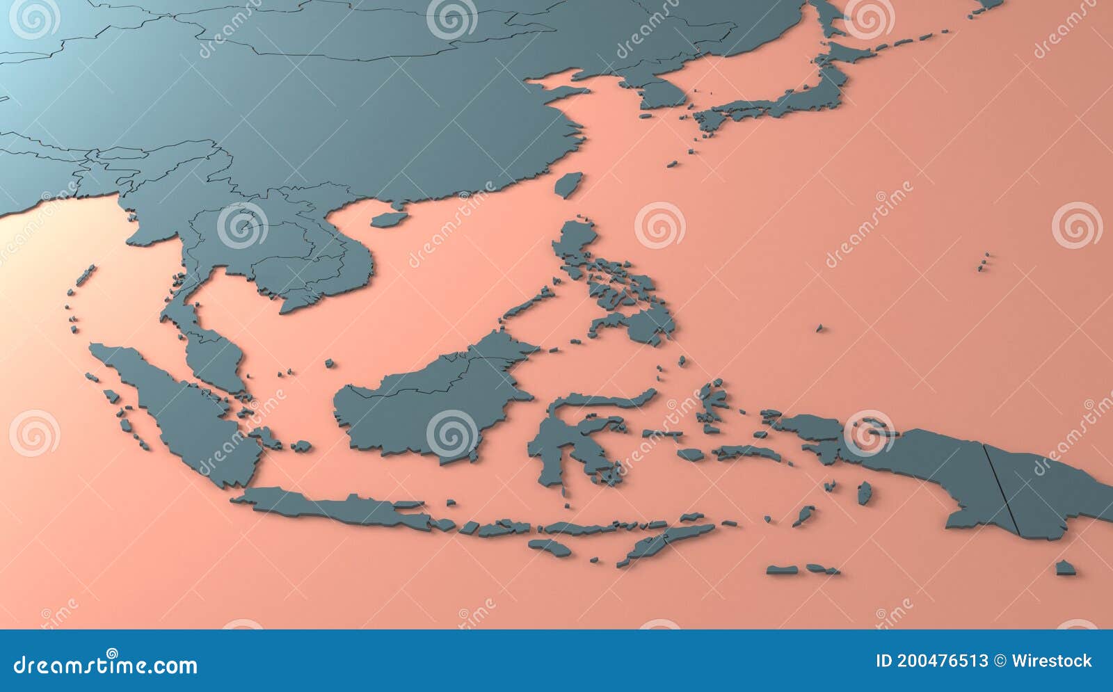 Detailed Map of the Asian Countries 3D Rendering. Stock Illustration ...
