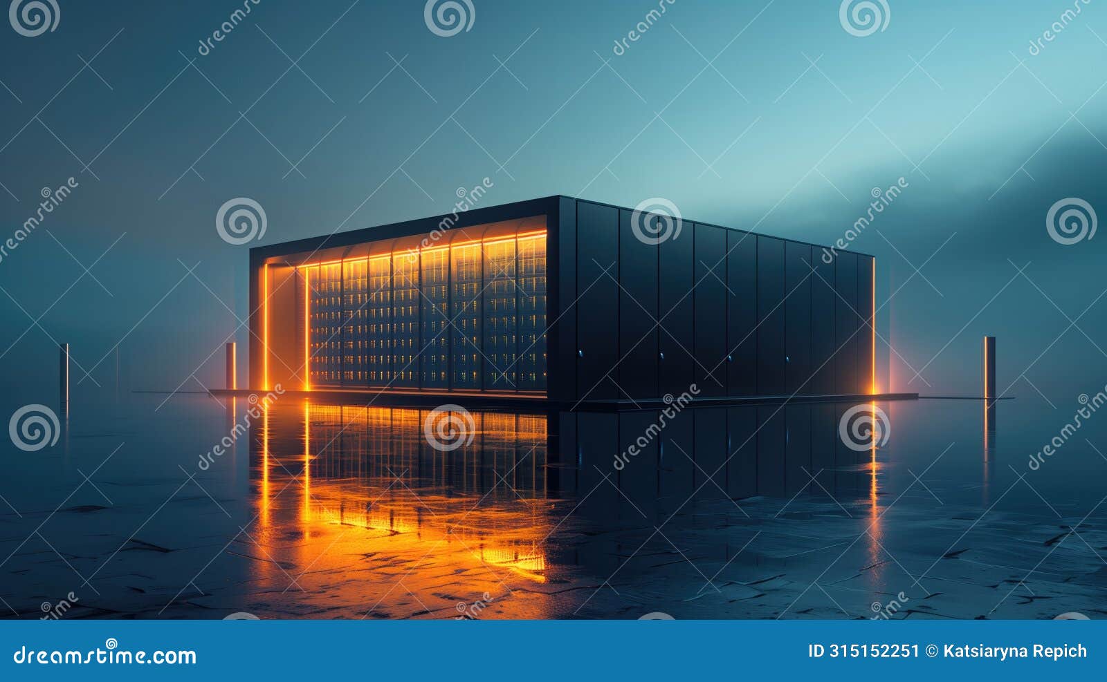 3d Render of Modern Data Center Office Building with Glass Facade and ...