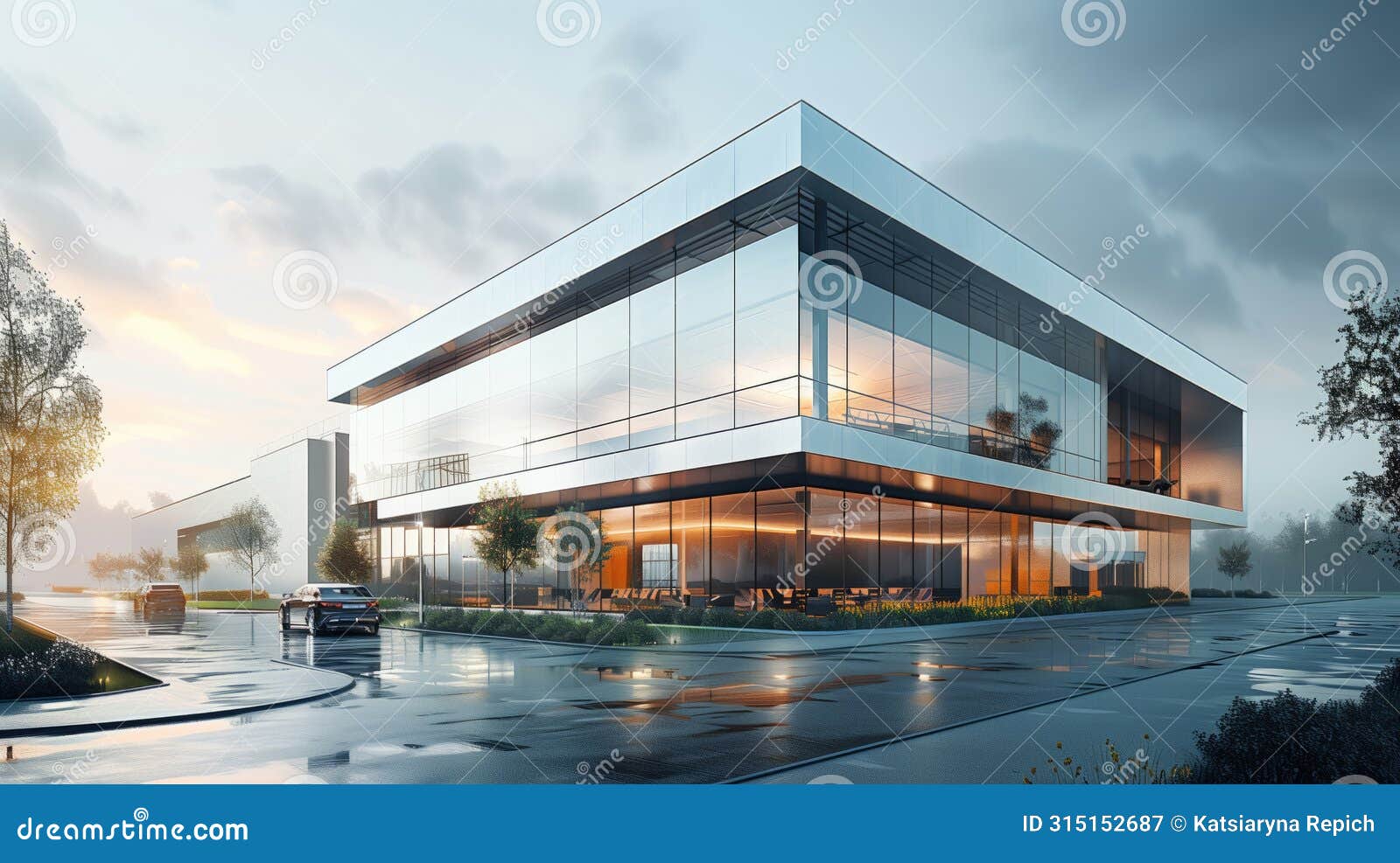 3d Render of Modern Data Center Office Building with Glass Facade and ...