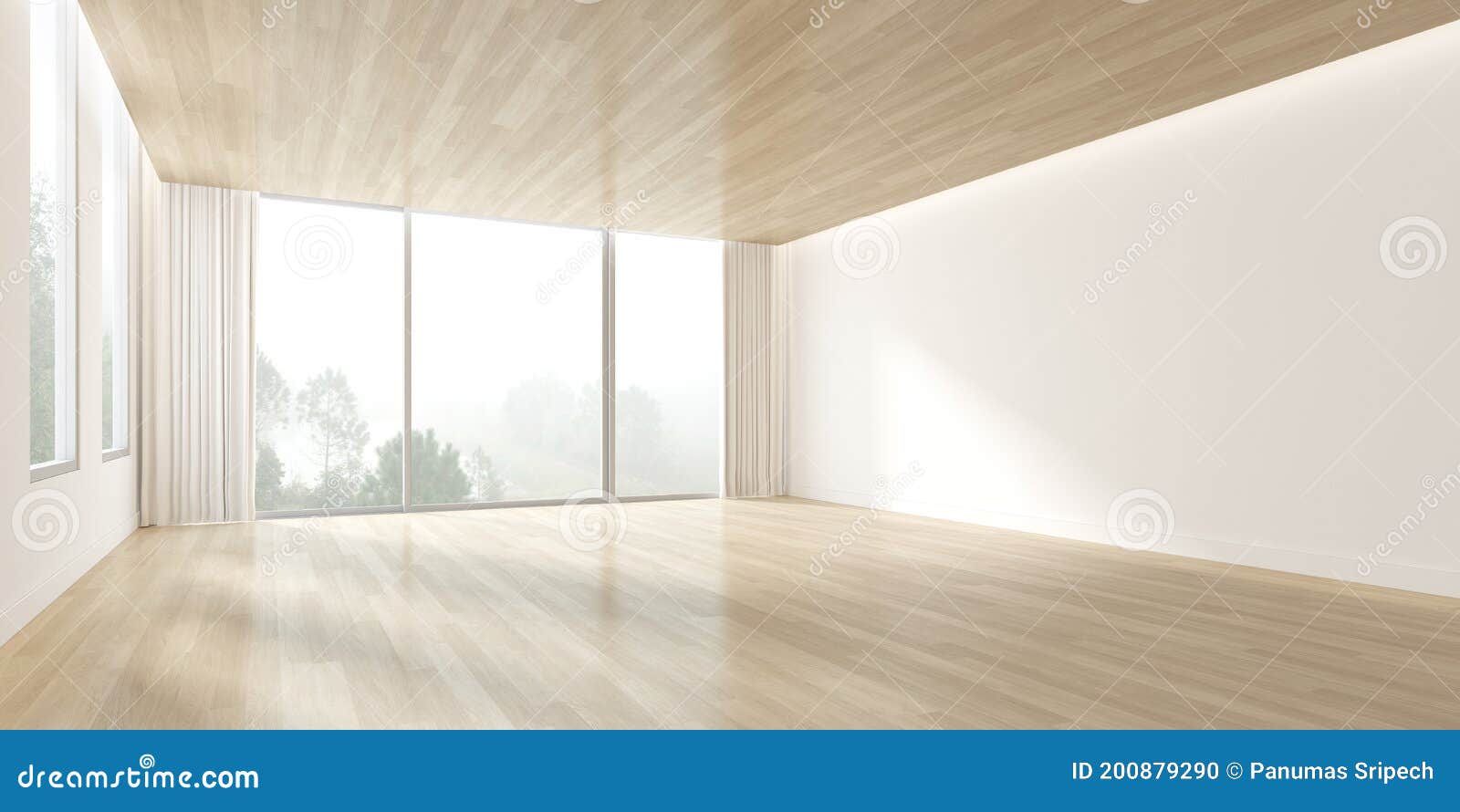3d Render of Modern Empty Room with Wooden Floor and Large Plain Wall ...