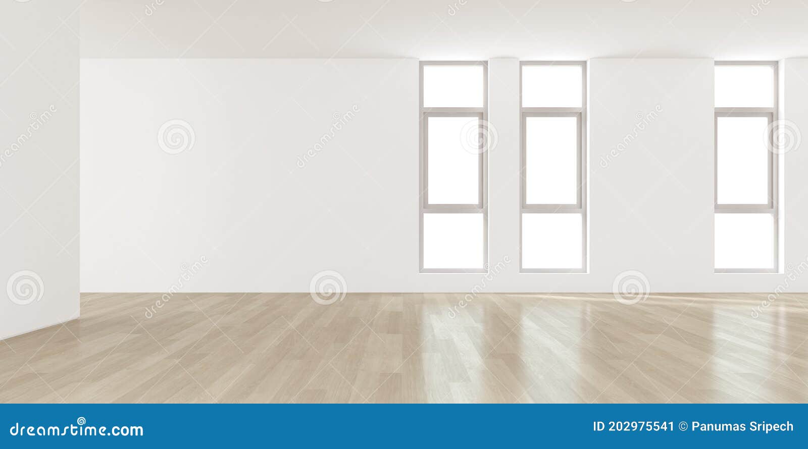 3d Render of Modern Empty Room with Wooden Floor and Large Plain Wall ...