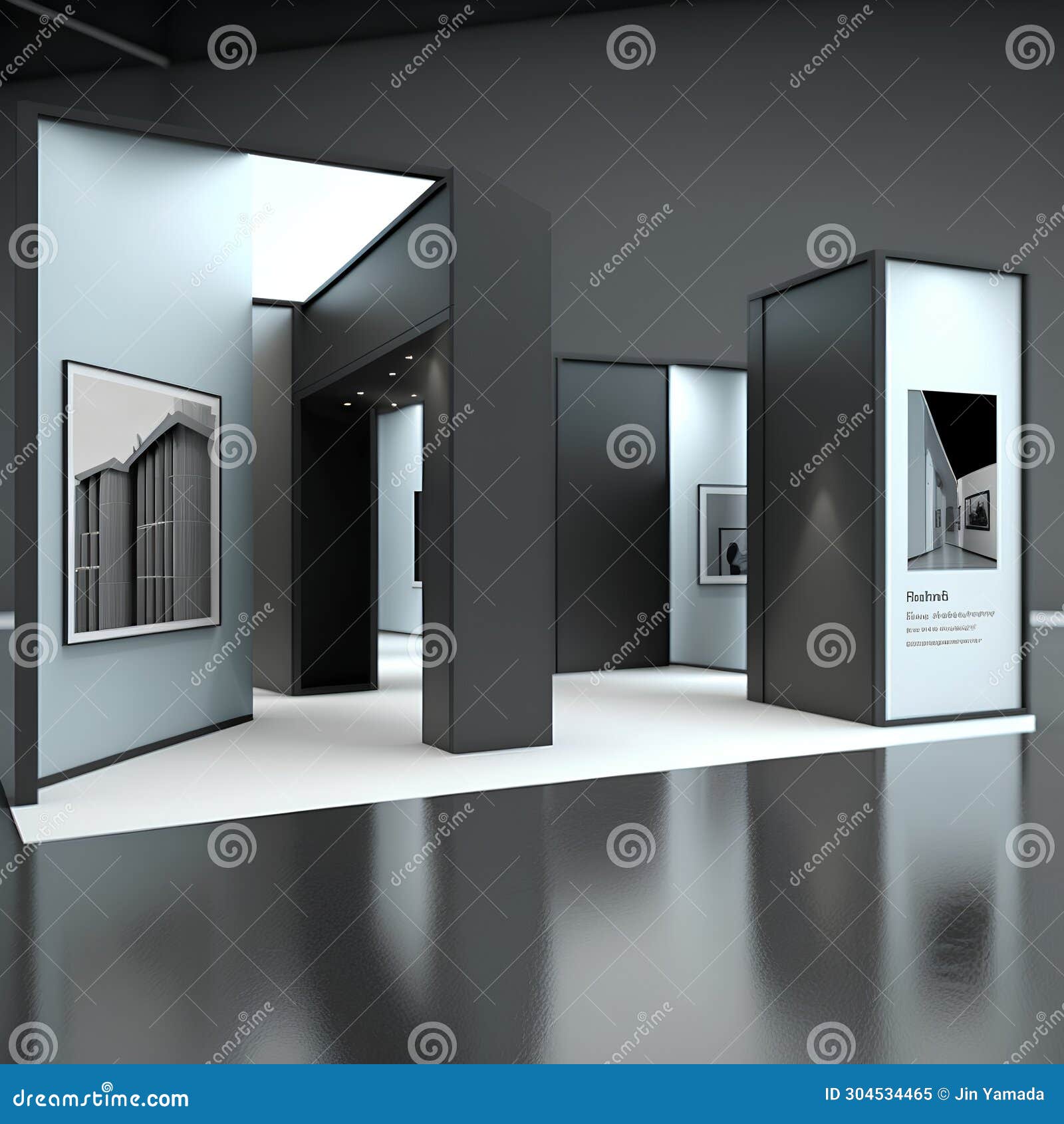 3d Render of Modern Exhibition Hall with Black Walls and Glass Doors ...