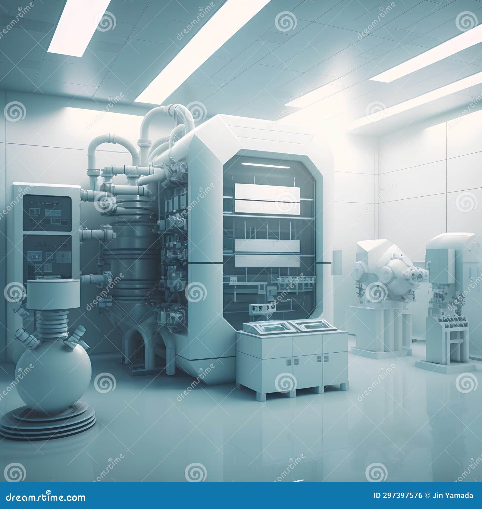 3d Render of Modern Factory Interior with Equipment and Glass Wall ...