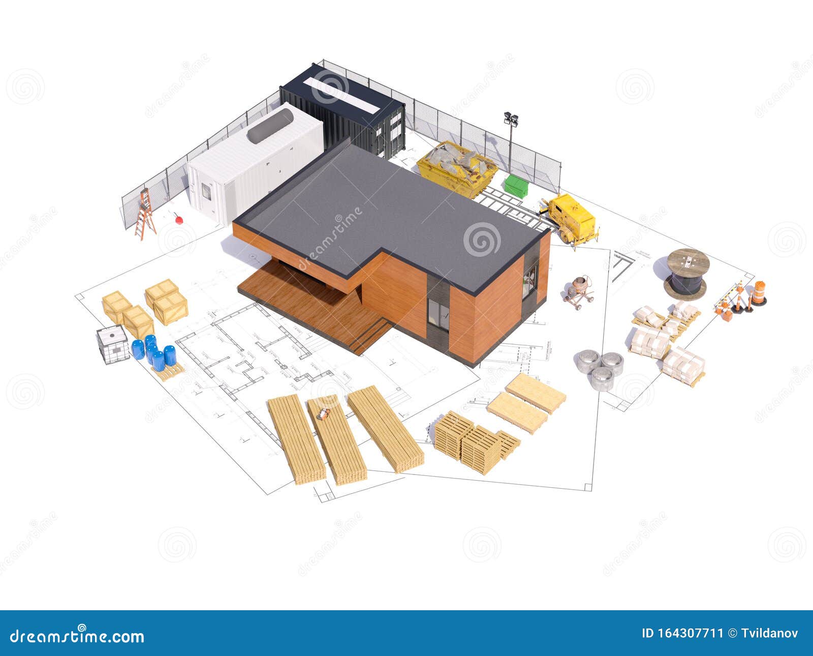 3d Render of a Frame Building Concept. Detailed Concept of Construction ...