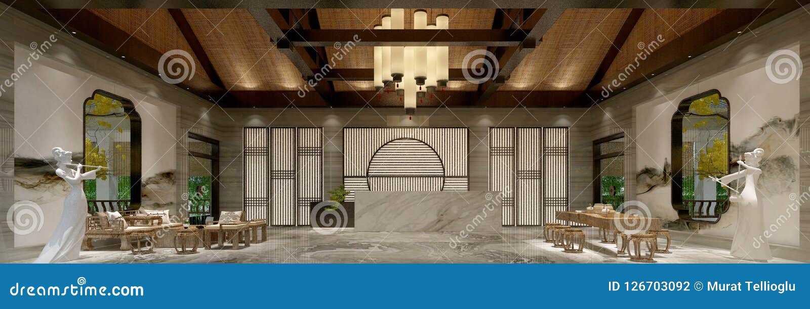 3d Render of Modern Hotel Lobby Stock Illustration - Illustration of ...