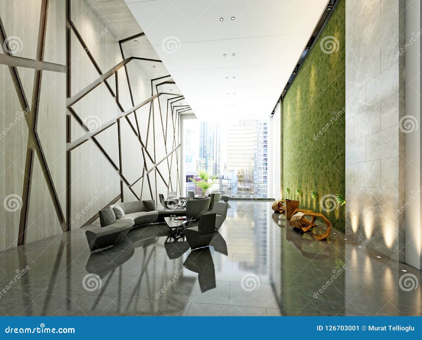 3d Render of Modern Hotel Lobby Stock Illustration - Illustration of ...