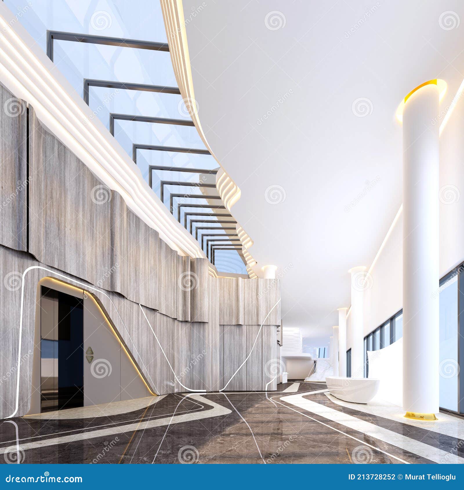 3d Render of Modern Hotel Reception Stock Illustration - Illustration ...