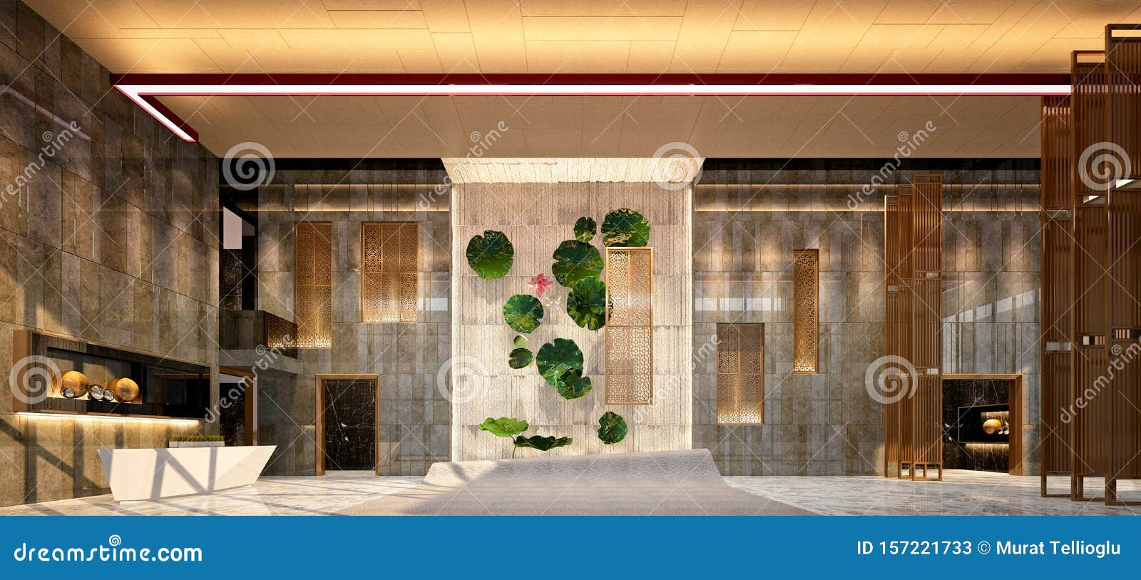 3d Render of Luxury Hotel Reception Stock Illustration - Illustration ...