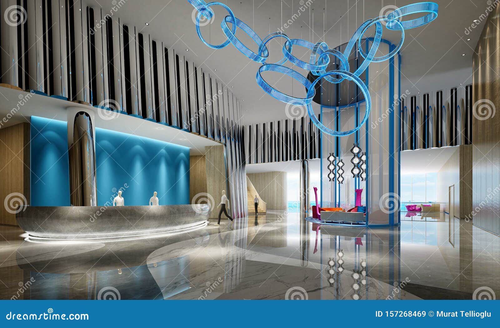 3d Render of Luxury Hotel Reception Stock Illustration - Illustration ...