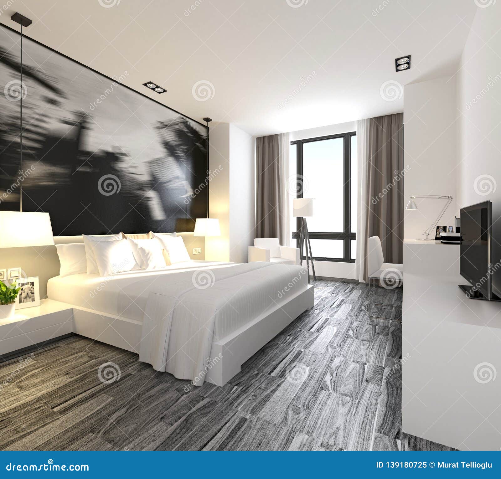 3d Render of Modern Hotel Room Stock Illustration - Illustration of ...