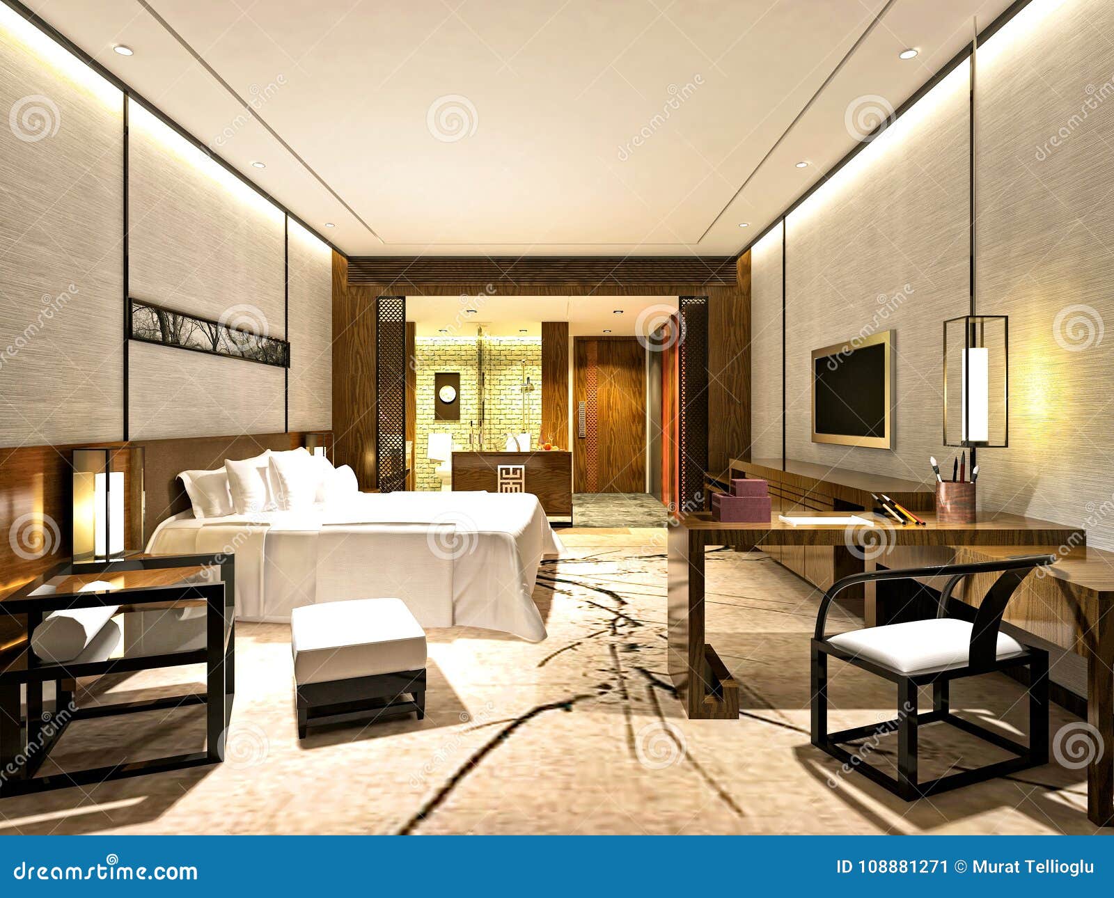 3d Render of Modern Hotel Room Stock Illustration - Illustration of ...