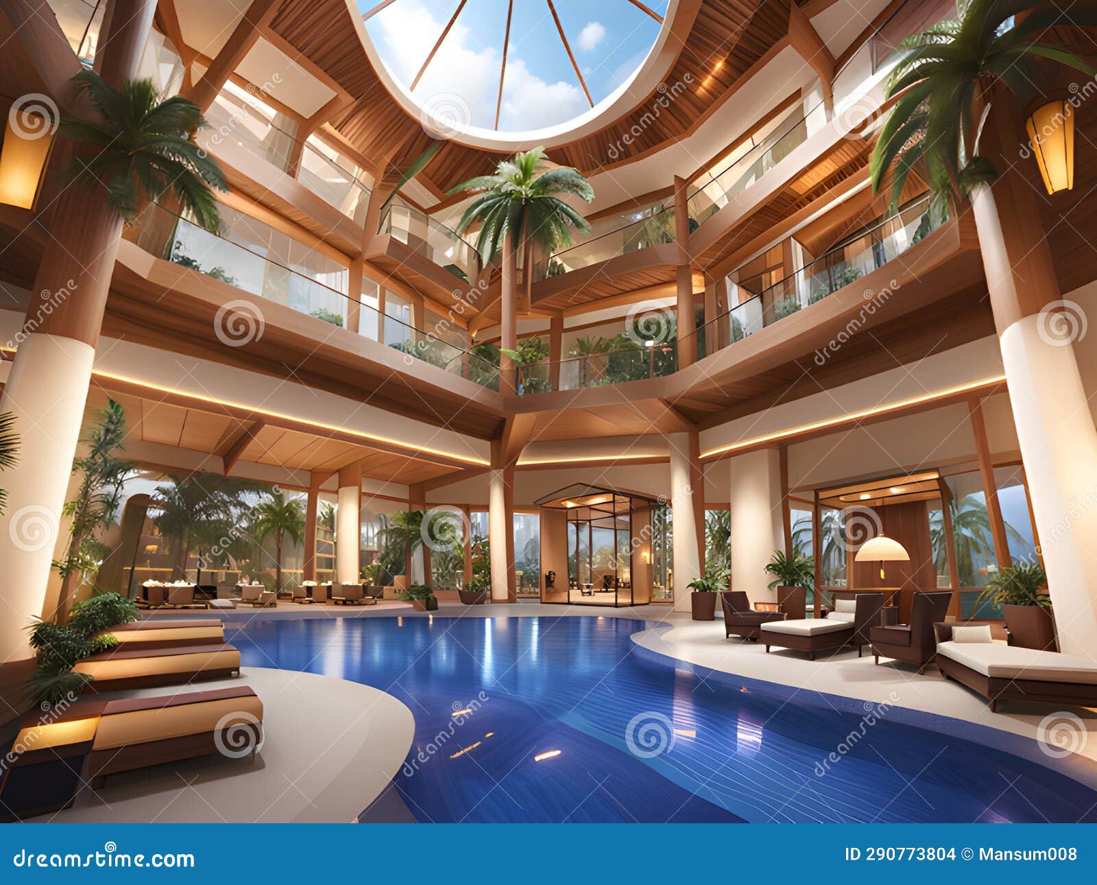 3d Render of Modern Hotel with Swimming Pool Stock Illustration ...