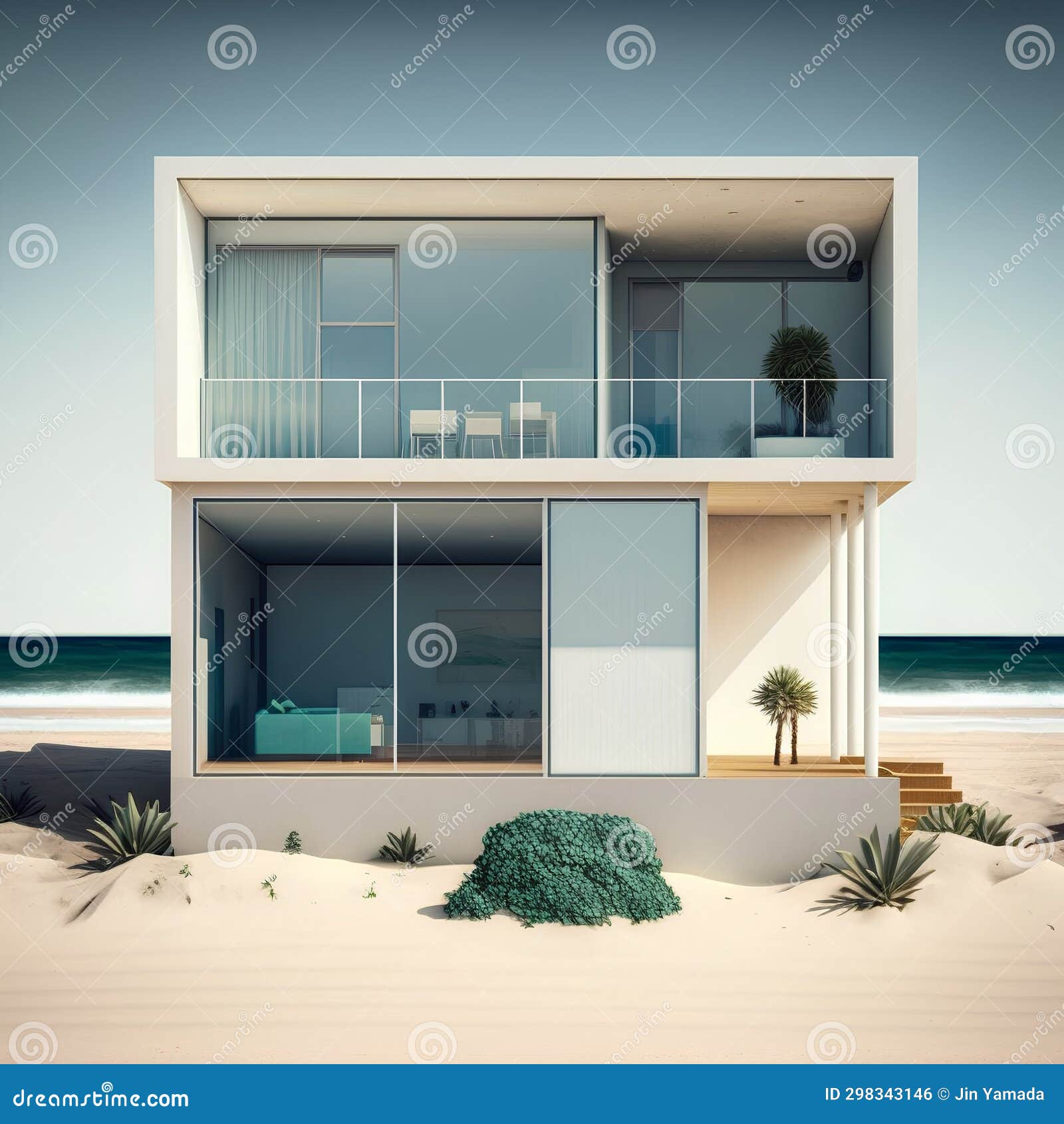 3d Render of Modern House on the Beach with Sea View. Stock ...