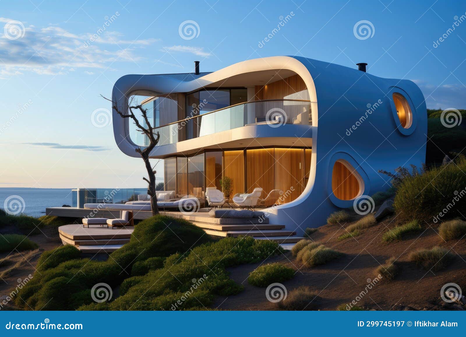 3D Render of a Modern House on the Beach at Sunset, a Creatively ...
