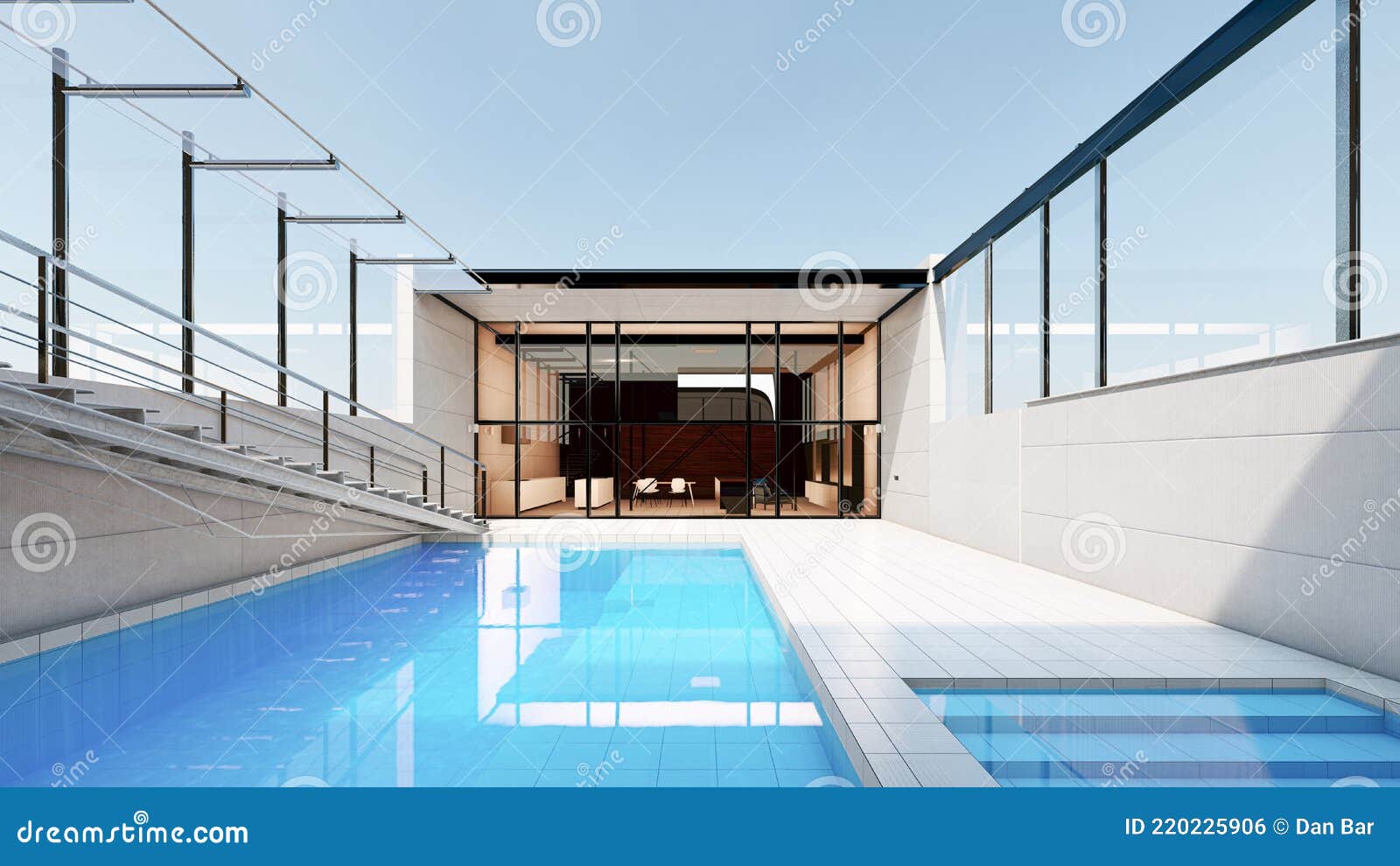 Modern House with Big Open Pool Stock Illustration - Illustration of ...