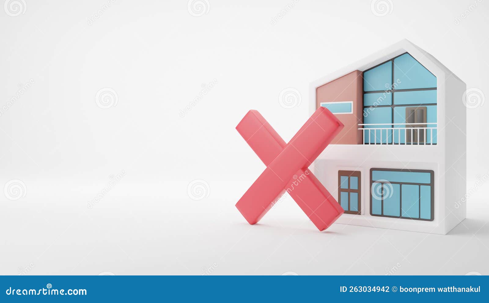 3D Render. Modern House with Wrong Mark Icon Isolated on White ...