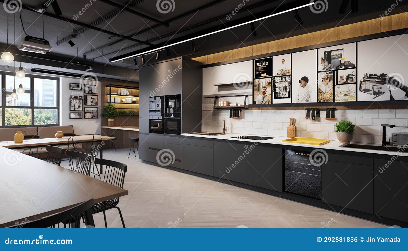 3d Render of Modern Kitchen in Loft Style with Black and White Design ...