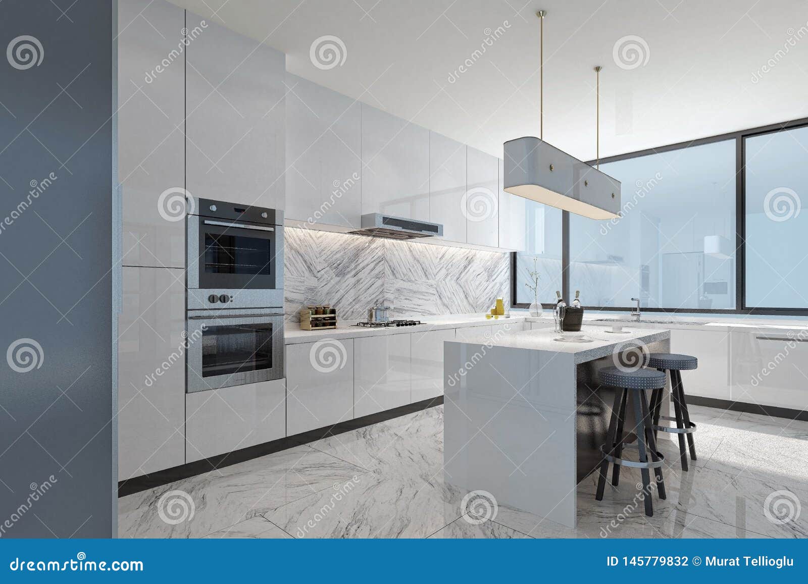 3d render modern kitchen stock illustration. Illustration of gray ...