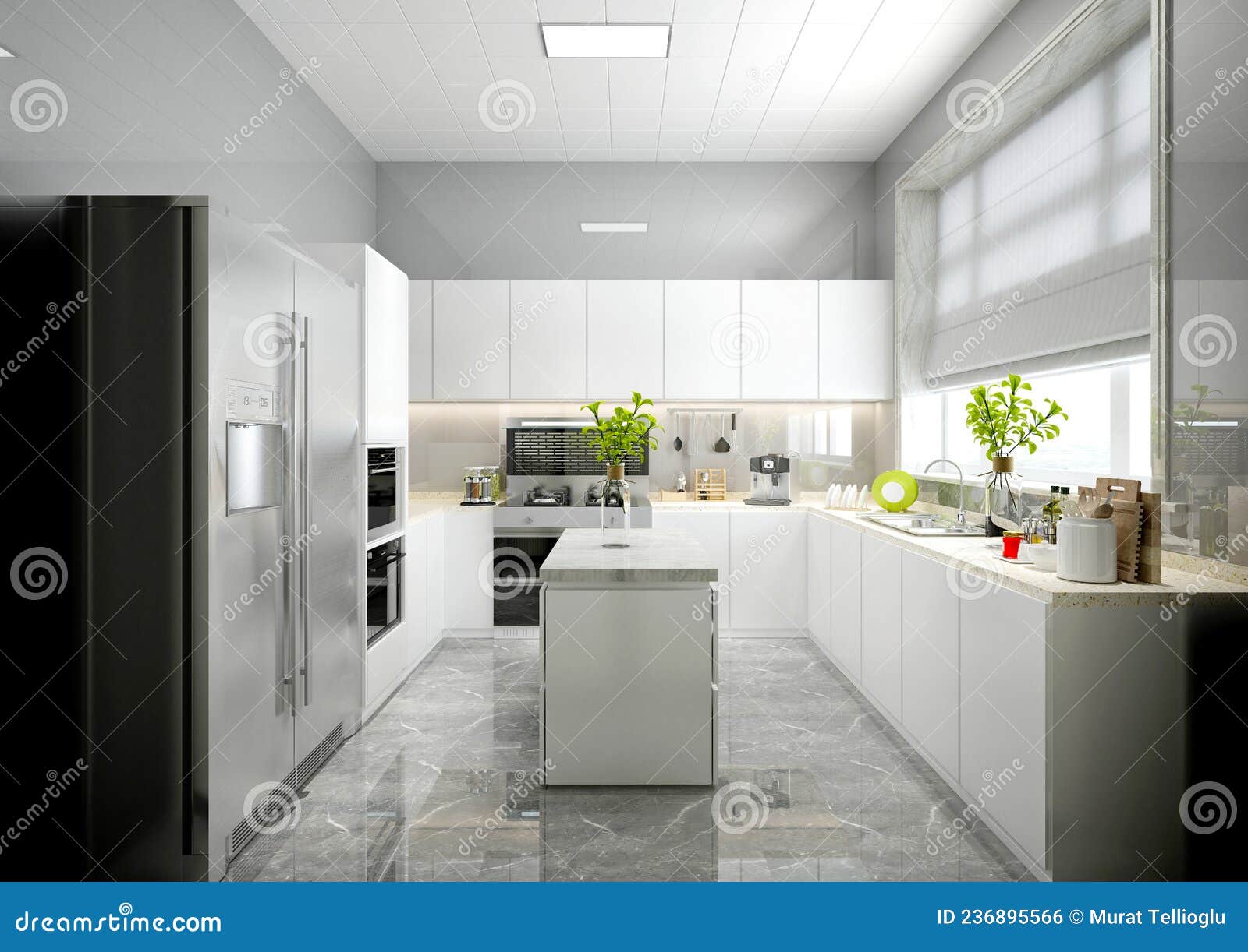 3d Render of Modern Kitchen Stock Illustration - Illustration of ...