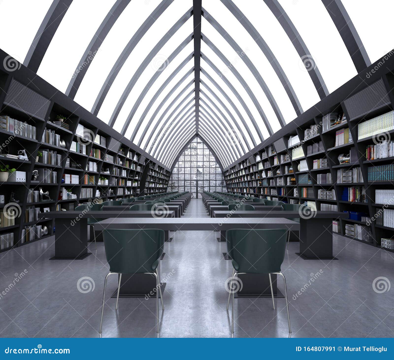 3d Render of Library Interior Stock Illustration - Illustration of ...