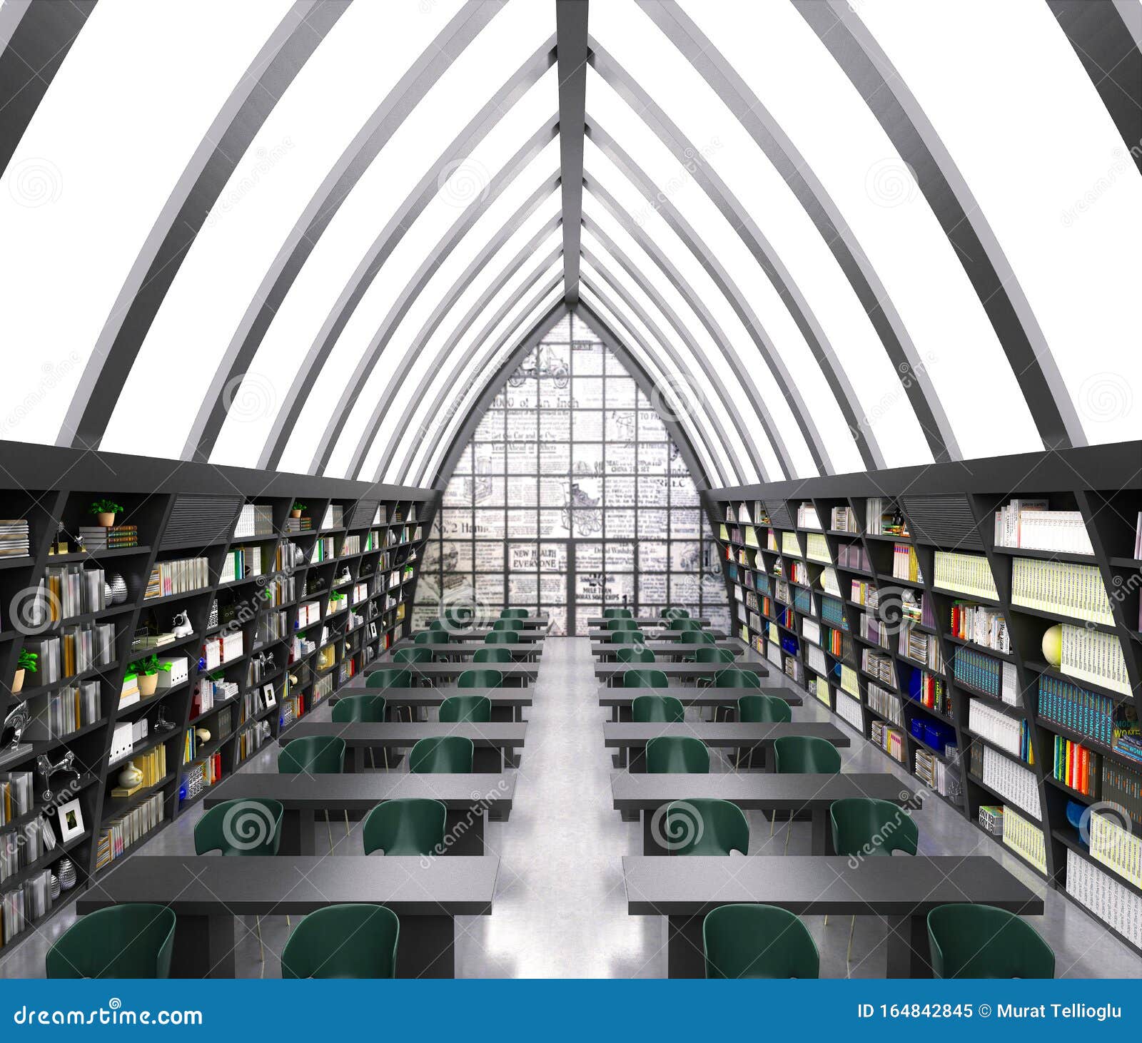 3d Render of Library Interior Stock Illustration - Illustration of ...
