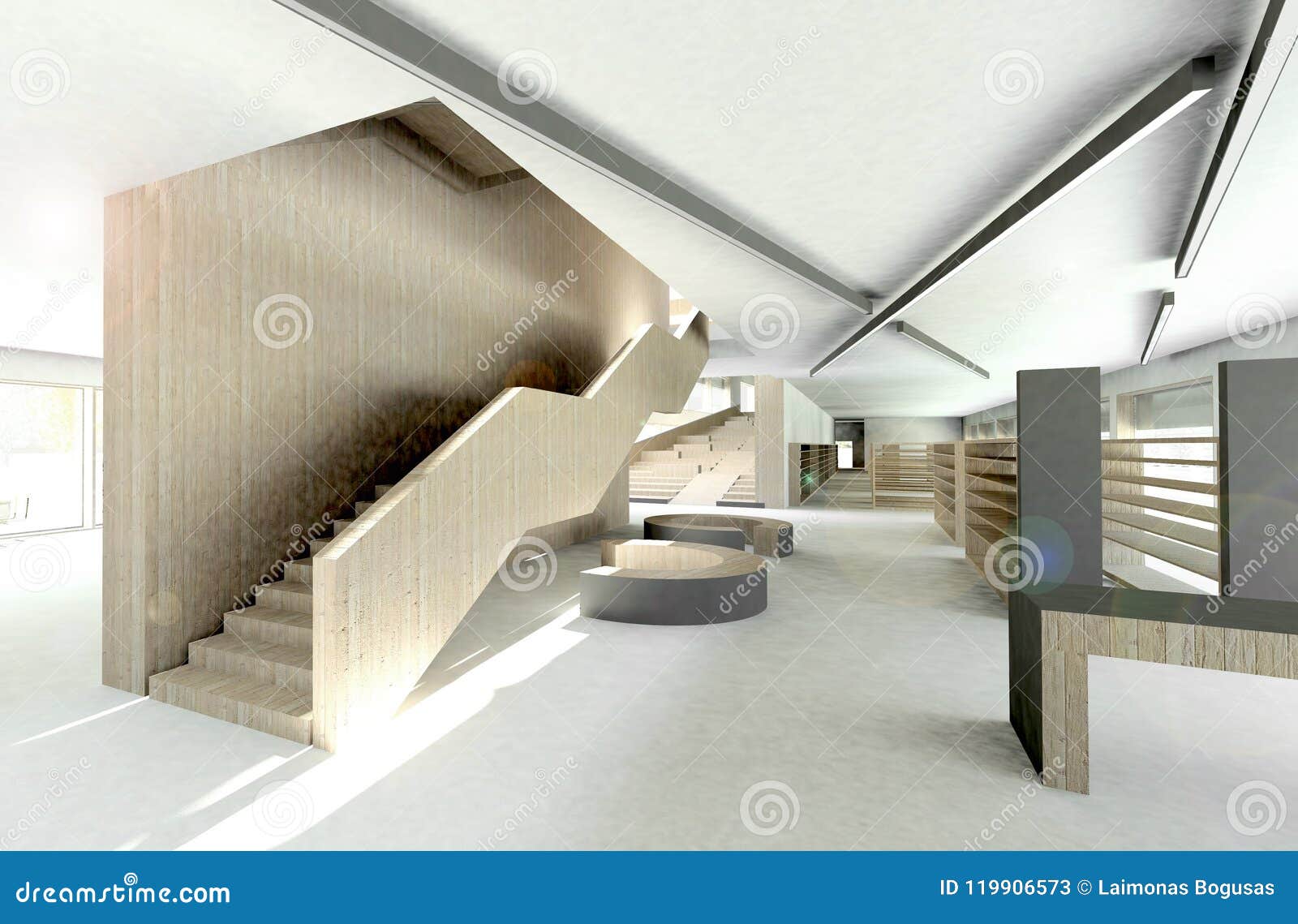 3d Render of Modern Library, Interior Stock Illustration - Illustration ...