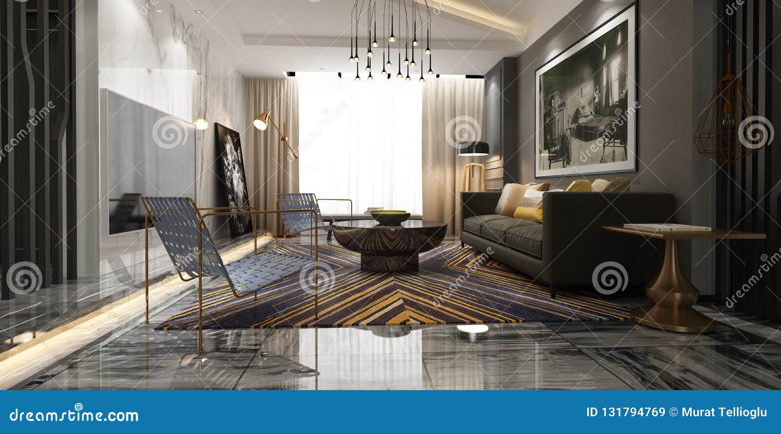3D Render of Living Room stock illustration. Illustration of chinese ...