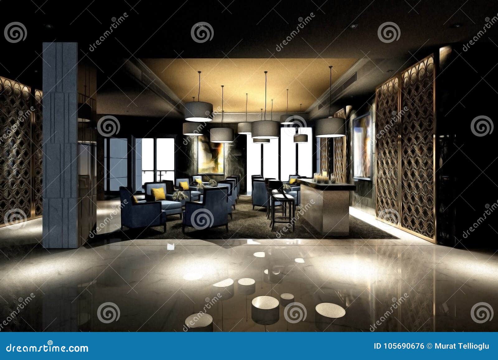 3d render of modern lobby stock illustration. Illustration of counter ...