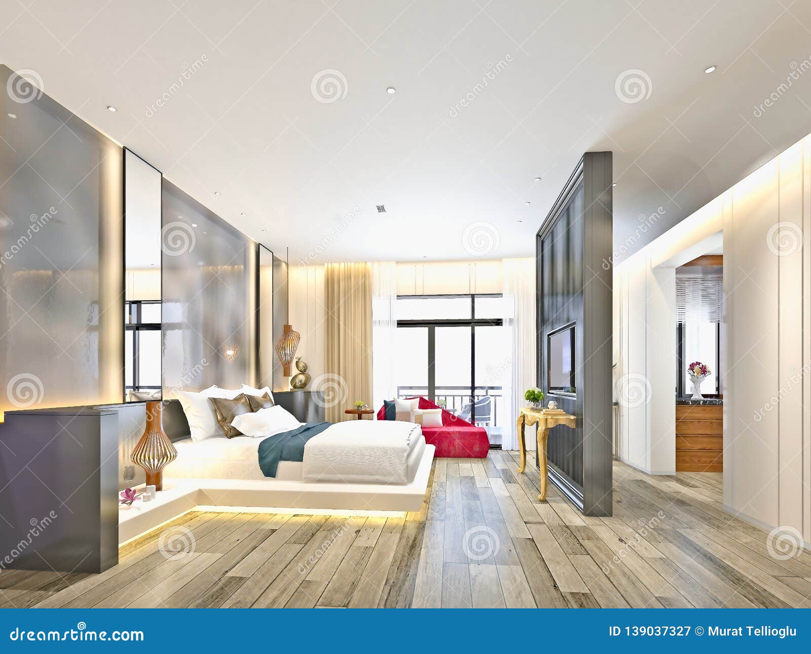 3d Render of Modern Bedroom Stock Illustration - Illustration of ...