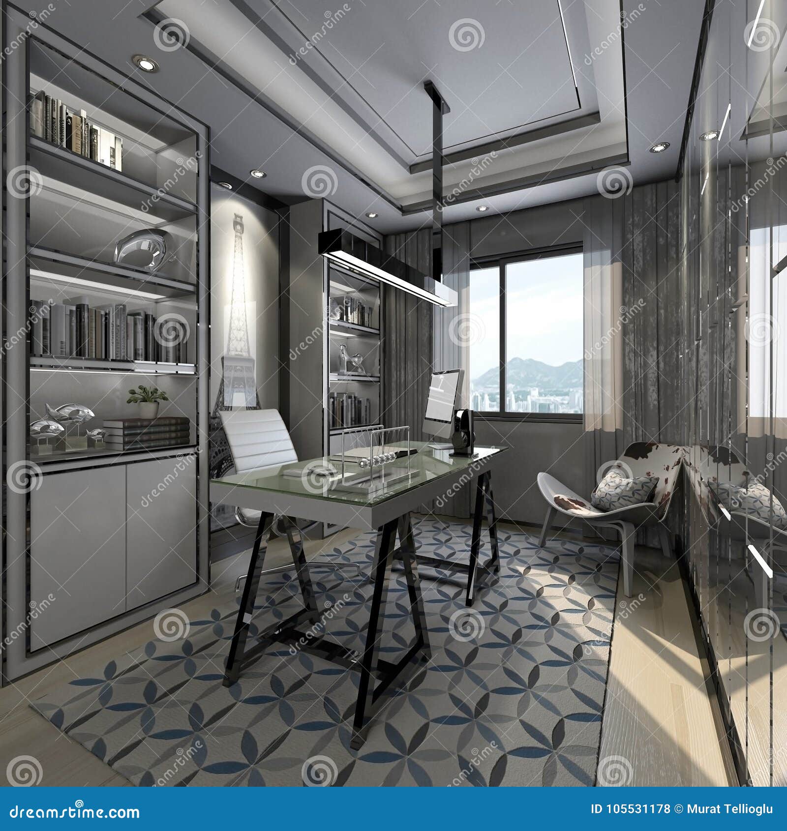 3d Render of Luxury Working Room Stock Illustration - Illustration of ...