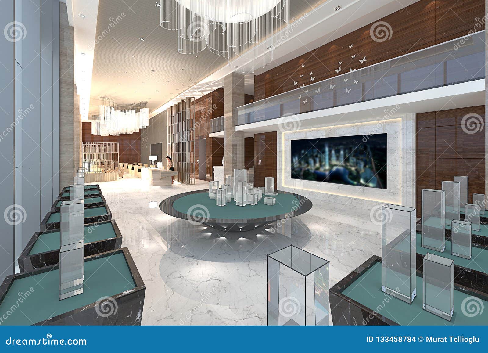 3d Render Modern Luxury Hotel Lobby Stock Illustration - Illustration ...