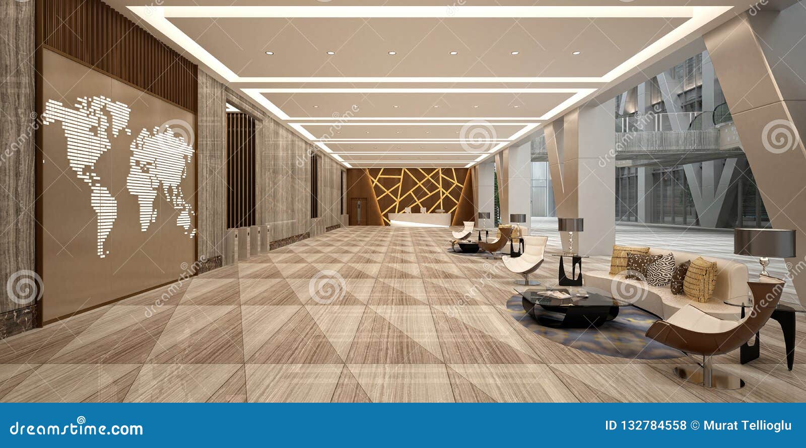 3d render of hotel lobby stock illustration. Illustration of light ...