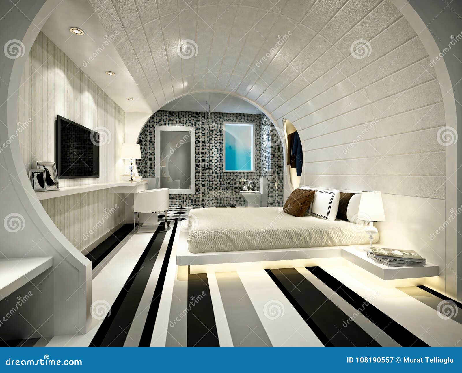 3d Render of Modern Hotel Room Stock Illustration - Illustration of ...