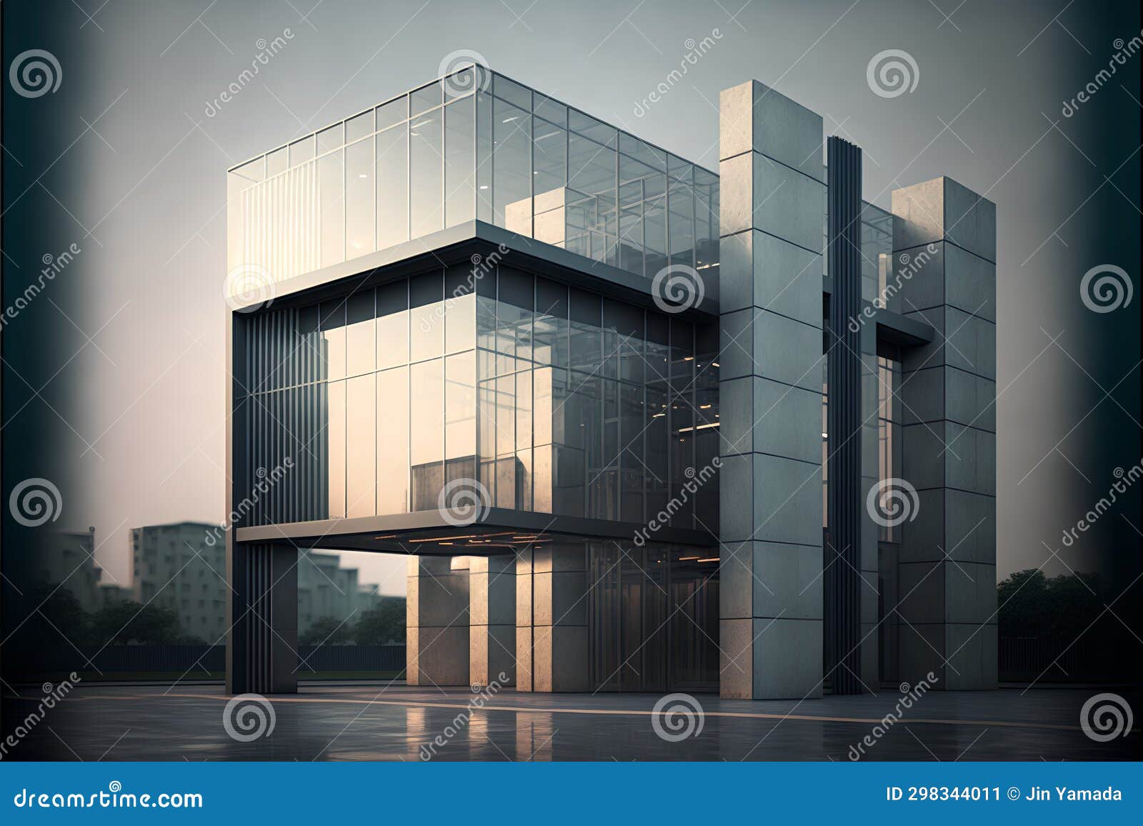 3d Render of Modern Office Building with Glass Facade. Mixed Media ...